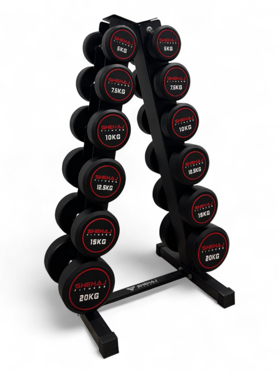5-20kg Round Dumbbell Set With Vertical Rack Stand - Free weights- 6 P ...