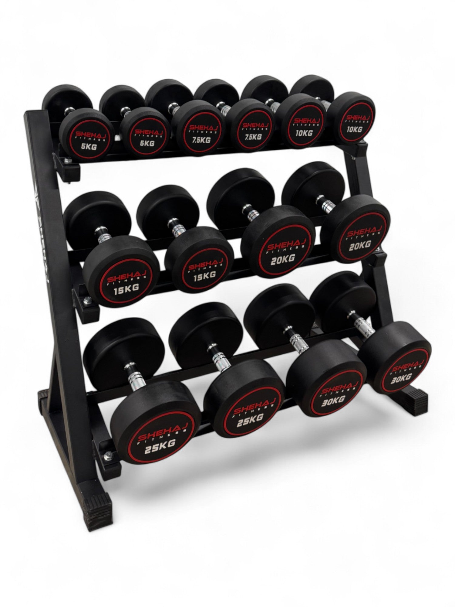 Round Dumbbell 5kg-30kg Set & 3 Tier Rack Full Home Gym Weights Traini ...