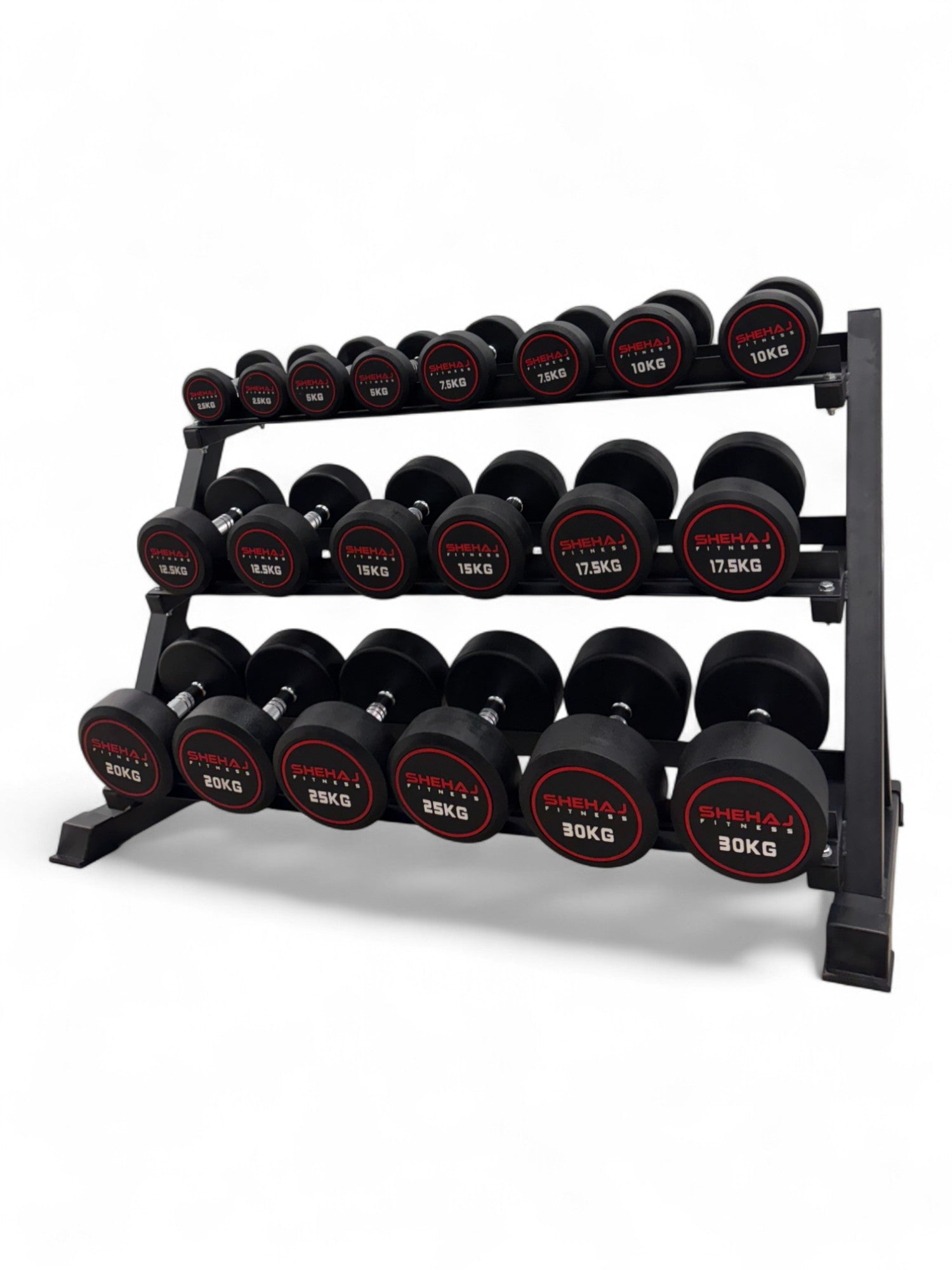 Round Dumbbell 2.5kg-30kg Set & 3 Tier Rack Full Home Gym Weights Trai ...